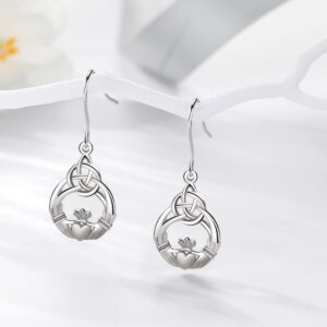 INFUSEU Claddagh Celtic Dangle Earrings for Women Sterling Silver Irish Trinity Knot Drop Earrings Charm Jewelry