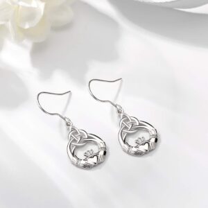 INFUSEU Claddagh Celtic Dangle Earrings for Women Sterling Silver Irish Trinity Knot Drop Earrings Charm Jewelry