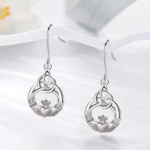 INFUSEU Claddagh Celtic Dangle Earrings for Women Sterling Silver Irish Trinity Knot Drop Earrings Charm Jewelry