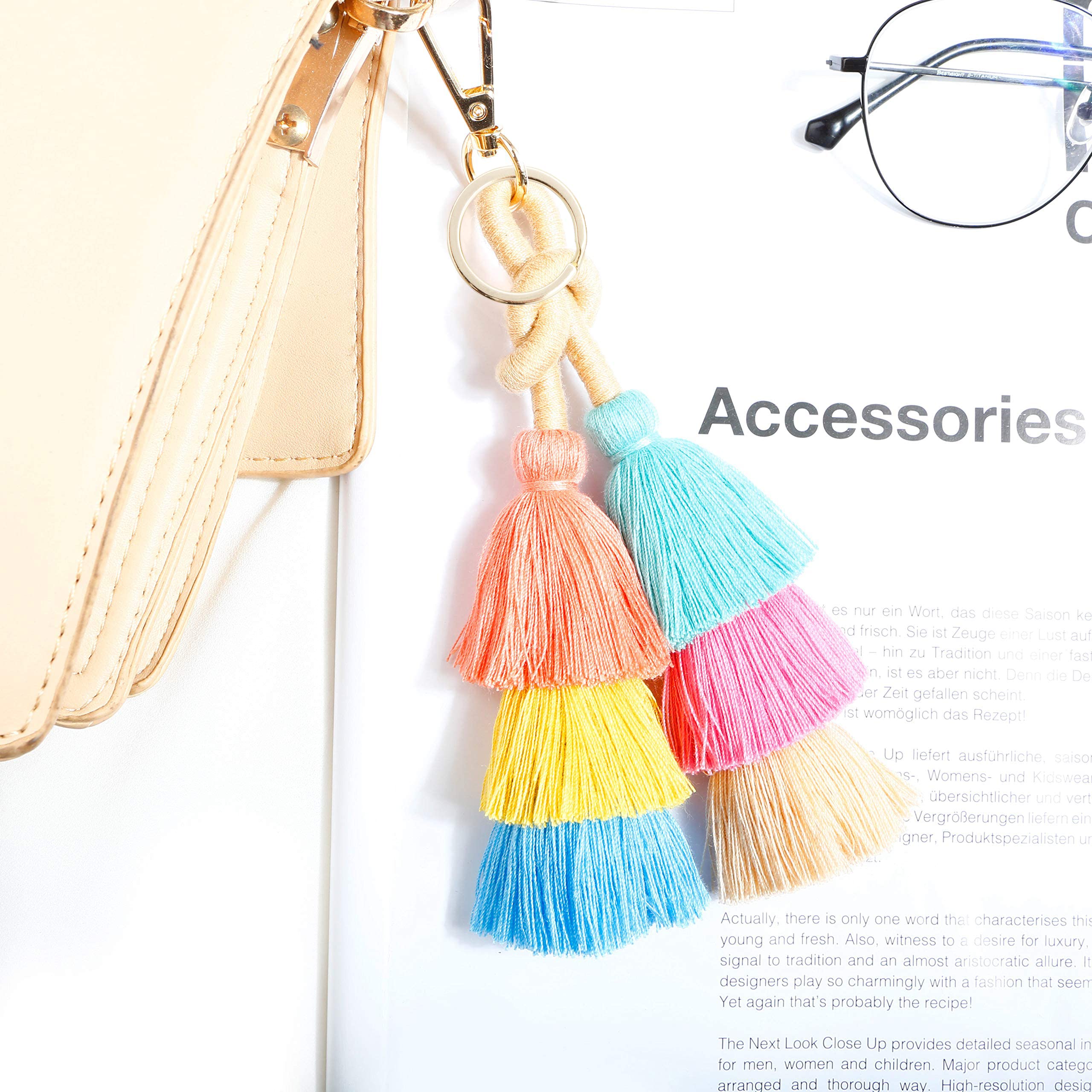 I-BOSOM Colorful Boho Pom Pom Tassel Bag Charm Key Chain (R01 style)