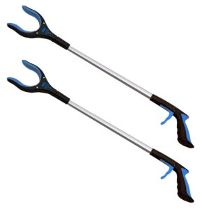 2-pack 34 inch extra long grabber reacher with rotating jaw - mobility aid reaching assist tool (blue)