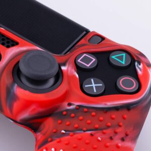 9CDeer 1 Piece of Silicone Studded Dots Protective Sleeve Case Cover Skin + 8 Thumb Grips Analog Caps + 2 dust Proof Plugs for PS4/Slim/Pro Controller, Camouflage Red