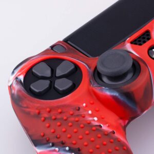 9CDeer 1 Piece of Silicone Studded Dots Protective Sleeve Case Cover Skin + 8 Thumb Grips Analog Caps + 2 dust Proof Plugs for PS4/Slim/Pro Controller, Camouflage Red