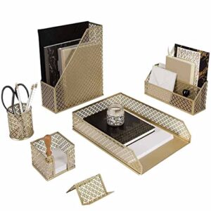 gold desk accessories for women office 6 piece gold desk set gold office organizer - office supplies gold - office organization set - desk organizer for women gold desk sets and accessories for women