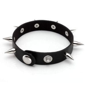 Mafnee Manfnee 2Pack Punk Goth Bracelet for Man Women Leather Spike Rivet Metal Studded Wristband Black