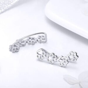 Paw Ear Cuff Wrap Crawler Climber Earrings for Women Teen Girls Sterling Silver Studs Clip On Cute Dog Cat Pin Hypoallergenic Piercing Jewelry (Silver)