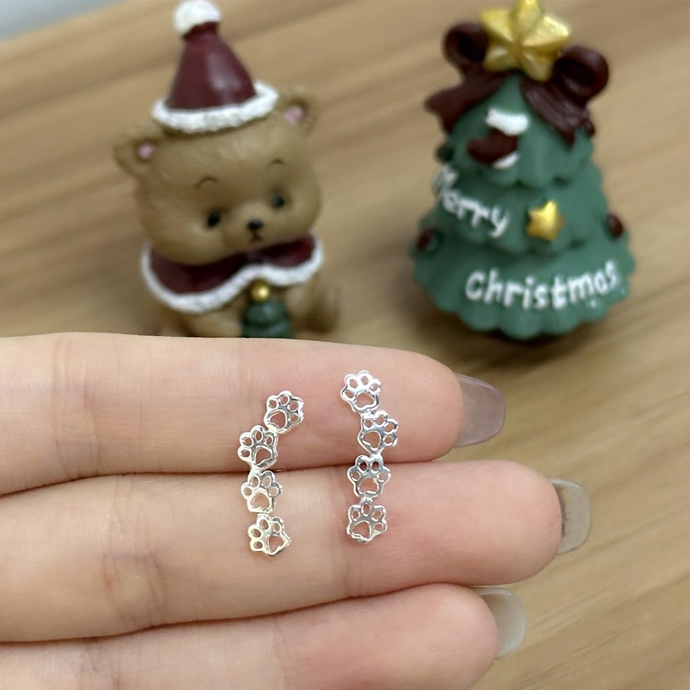 Paw Ear Cuff Wrap Crawler Climber Earrings for Women Teen Girls Sterling Silver Studs Clip On Cute Dog Cat Pin Hypoallergenic Piercing Jewelry (Silver)