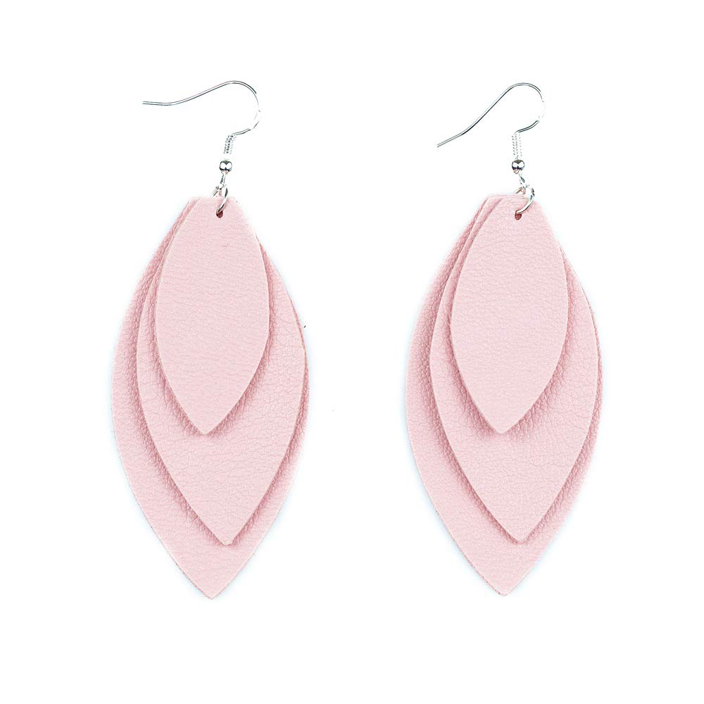 TIDOO Jewelry Women Fashion Teardrop Leather Earring (Three, 001# 3 Pcs Pink)