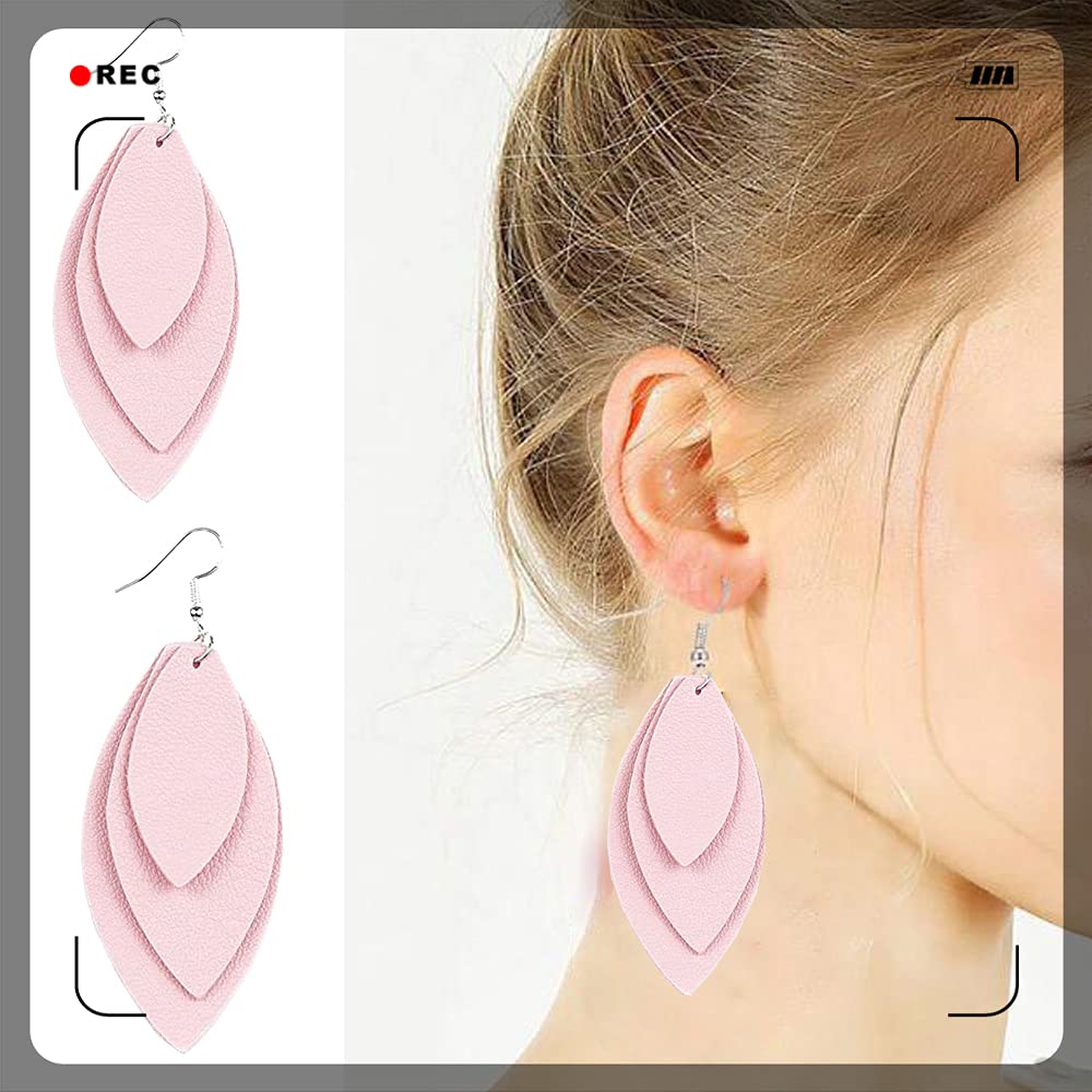 TIDOO Jewelry Women Fashion Teardrop Leather Earring (Three, 001# 3 Pcs Pink)