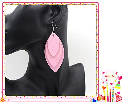 TIDOO Jewelry Women Fashion Teardrop Leather Earring (Three, 001# 3 Pcs Pink)