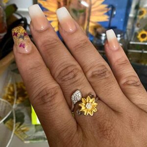 BEILIN Sunflower Ring for Women You are My Sunshine 925 Sterling Silver Adjustable Promise Rings for Daughter Wife Mom