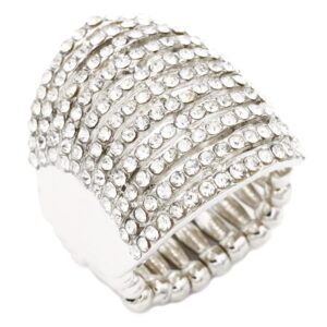 lavencious 11 rows with crystals stretch rings statement rings free size 7 to 9 for women (silver + clear crystals)