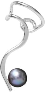 ear charms ® 'one-liner' black pearl ear cuff non-pierced left earring cuff, rhodium on sterling silver