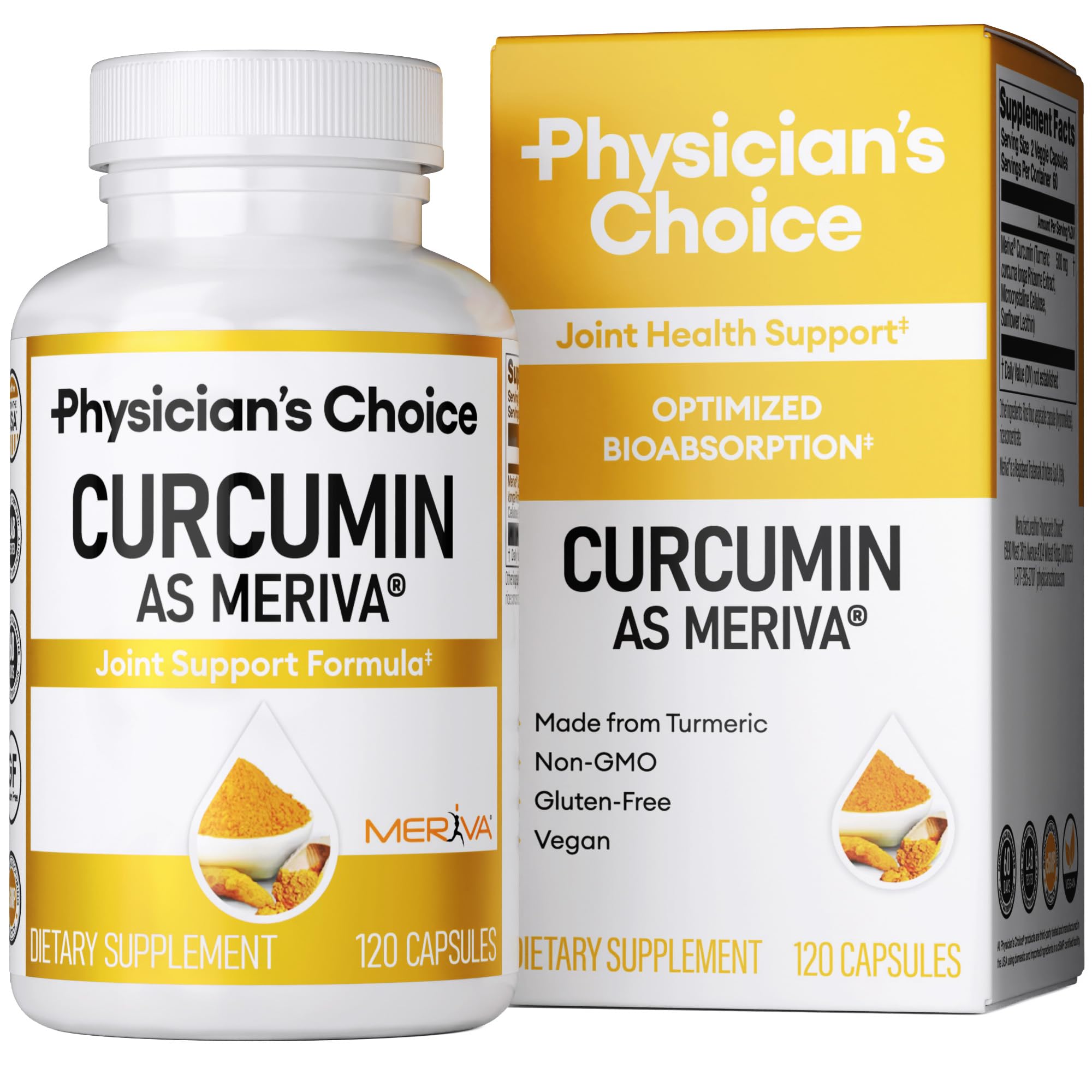 Physician's CHOICE Curcumin Meriva 500 - Clinically Studied - Better Absorption Than Ordinary Turmeric Curcumin Supplements - Scientifically Researched Joint Support - 120 Capsules