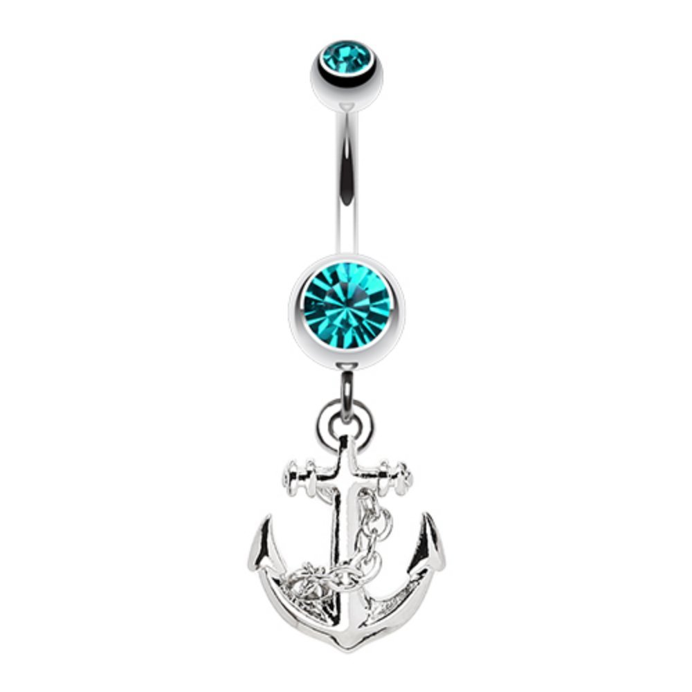 Covet Jewelry Classic Anchor Dangle Belly Button Ring (14 GA, Length: 10mm, Teal)