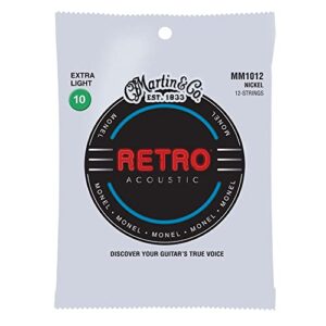 martin retro 12-string acoustic guitar strings, extra light .010-.047 (mm1012)