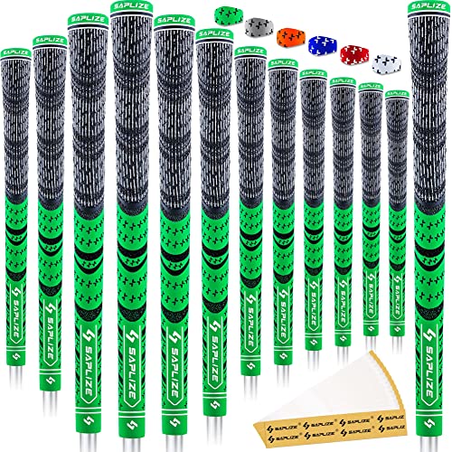 SAPLIZE Cross Corded Golf Grips 13 Pack, Low Taper Design, Multi-compound Hybrid Golf Club Grips, 13 Grips with 15 Tapes, Standard Size, Green, CL03 Series