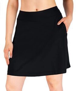 yogipace women's 4 pockets uv protection 17" long tennis running skirt athletic golf skort black size l