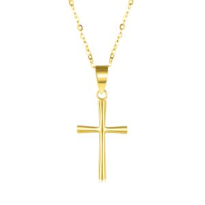 sisgem solid 18k gold cross pendant necklace for women, real 18 carat gold religious jewelry gifts for her, 18 inch