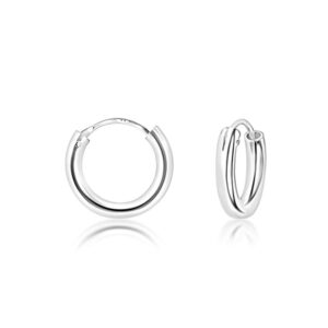 DTPsilver 925 Sterling Silver TINY Hoops/Sleepers Earrings - Thickness 2 mm - Diameter 10 mm