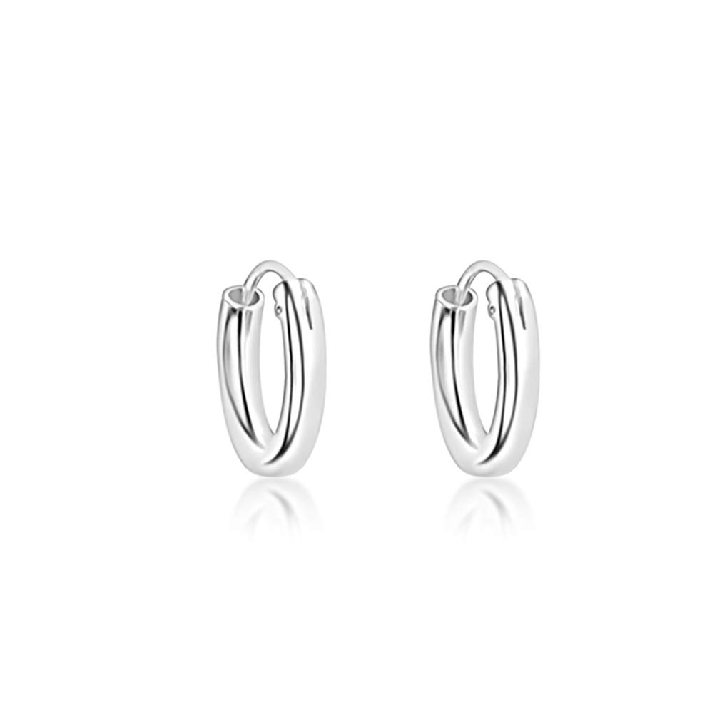 DTPsilver 925 Sterling Silver TINY Hoops/Sleepers Earrings - Thickness 2 mm - Diameter 10 mm