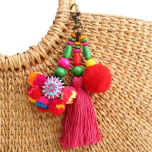 qtmy cute pom pom tassel boho bag charm pendant keyring keychain for women purse handbag decor (7)