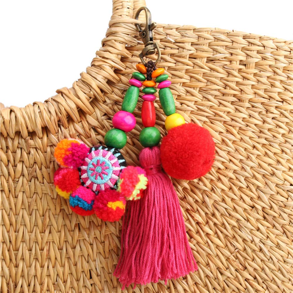 QTMY Cute Pom Pom Tassel Boho Bag Charm Pendant Keyring Keychain for Women Purse Handbag Decor (7)