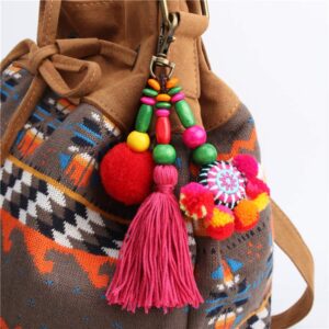 QTMY Cute Pom Pom Tassel Boho Bag Charm Pendant Keyring Keychain for Women Purse Handbag Decor (7)