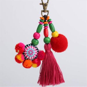 QTMY Cute Pom Pom Tassel Boho Bag Charm Pendant Keyring Keychain for Women Purse Handbag Decor (7)