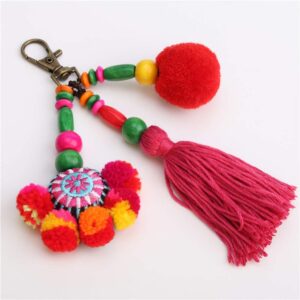 QTMY Cute Pom Pom Tassel Boho Bag Charm Pendant Keyring Keychain for Women Purse Handbag Decor (7)