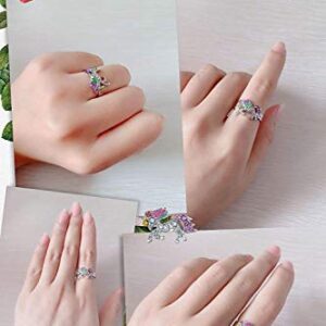 ALoveSoul Adjustable Silver Tone Little Princess Rainbow Unicorn Ring for Women Ladies Fashion Rings Gifts for Women