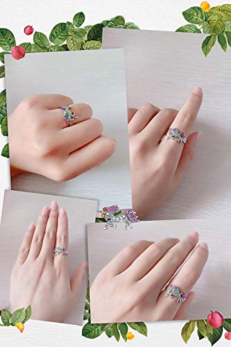 ALoveSoul Adjustable Silver Tone Little Princess Rainbow Unicorn Ring for Women Ladies Fashion Rings Gifts for Women