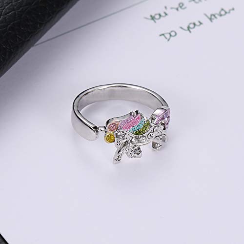 ALoveSoul Adjustable Silver Tone Little Princess Rainbow Unicorn Ring for Women Ladies Fashion Rings Gifts for Women