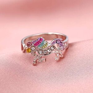 ALoveSoul Adjustable Silver Tone Little Princess Rainbow Unicorn Ring for Women Ladies Fashion Rings Gifts for Women