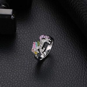 ALoveSoul Adjustable Silver Tone Little Princess Rainbow Unicorn Ring for Women Ladies Fashion Rings Gifts for Women