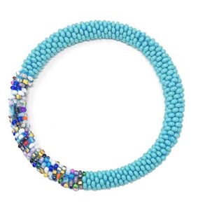 wigspedia crochet glass seed bead nepal boho bracelet - turquoise/teal (turquoise w/multicolor)