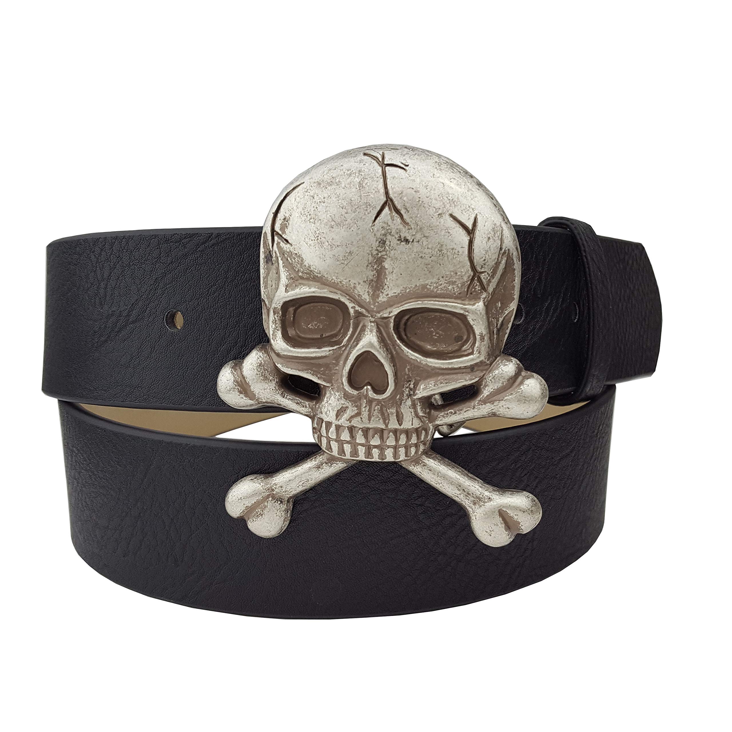 Axesoria Silver Skull Crossbone Belt Black M