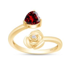 affy heart shape simulated red garnet & white cubic zirconia 14k yellow gold over sterling silver promise ring