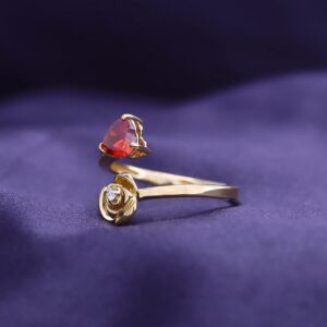 AFFY Heart Shape Simulated Red Garnet & White Cubic Zirconia 14k Yellow Gold Over Sterling Silver Promise Ring