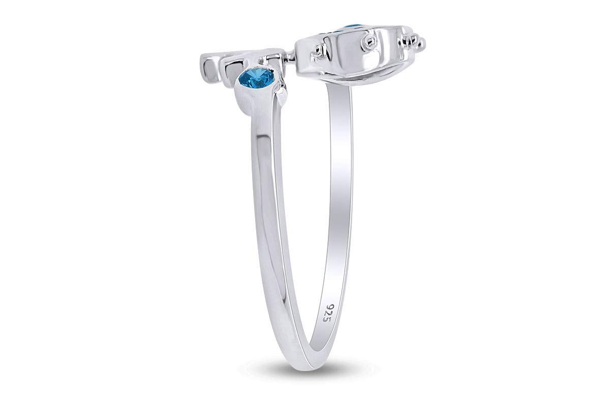 Round Simulated Blue Topaz 14k White Gold Over Sterling Silver Anchor & Rudder Ring