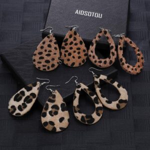 AIDSOTOU 24 Pairs Teardrop Faux Leather Earrings Set for Women Black and Red Animal Floral Print Leopard Print Lightweight Leather Dangle Drop Earrings