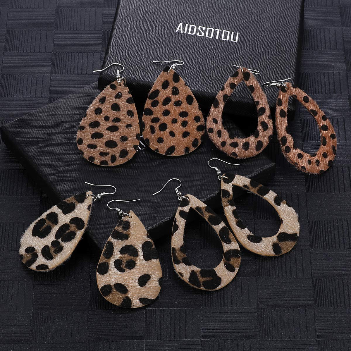 AIDSOTOU 24 Pairs Teardrop Faux Leather Earrings Set for Women Black and Red Animal Floral Print Leopard Print Lightweight Leather Dangle Drop Earrings