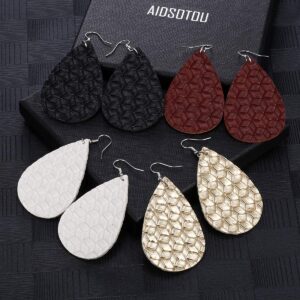 AIDSOTOU 24 Pairs Teardrop Faux Leather Earrings Set for Women Black and Red Animal Floral Print Leopard Print Lightweight Leather Dangle Drop Earrings