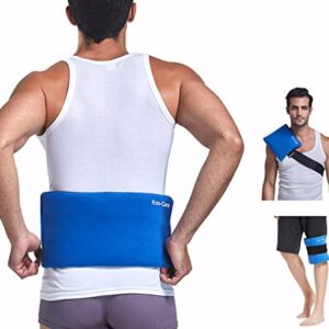 Koo-Care Waist & Lower Back Gel Ice Pack & Wrap for Injuries Reusable Large Flexible Hot Cold Therapy Compress with Strap for Shoulder, Belly, Rib, Thigh, Entire Knee, Shin Pain Relief - 15.5" x 7.3"