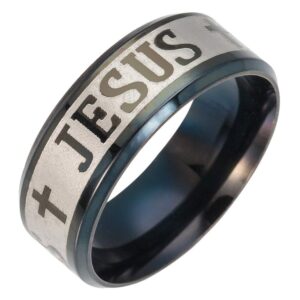 jajafook jewelry 8mm black stainless steel christian christ jesus cross letter for unisex ring