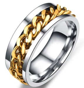 jajafook jewelry 8mm silver and gold spinner/rotatable chain eternity wedding ring band for unisex rings