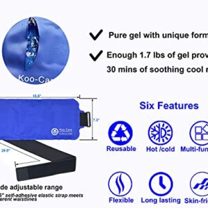 Koo-Care Waist & Lower Back Gel Ice Pack & Wrap for Injuries Reusable Large Flexible Hot Cold Therapy Compress with Strap for Shoulder, Belly, Rib, Thigh, Entire Knee, Shin Pain Relief - 15.5" x 7.3"