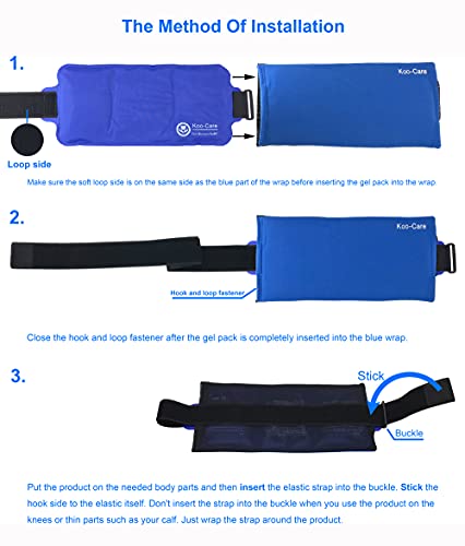 Koo-Care Waist & Lower Back Gel Ice Pack & Wrap for Injuries Reusable Large Flexible Hot Cold Therapy Compress with Strap for Shoulder, Belly, Rib, Thigh, Entire Knee, Shin Pain Relief - 15.5" x 7.3"