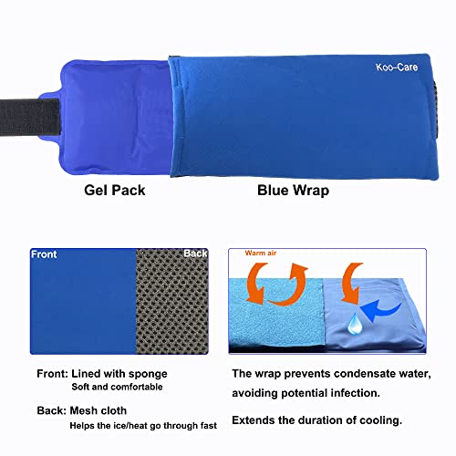 Koo-Care Waist & Lower Back Gel Ice Pack & Wrap for Injuries Reusable Large Flexible Hot Cold Therapy Compress with Strap for Shoulder, Belly, Rib, Thigh, Entire Knee, Shin Pain Relief - 15.5" x 7.3"