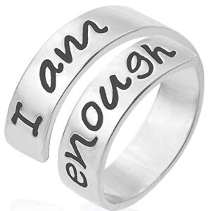 jude jewelers stainless steel inspirational mantra graduation encouragement wedding statement ring (i am enough, 8)